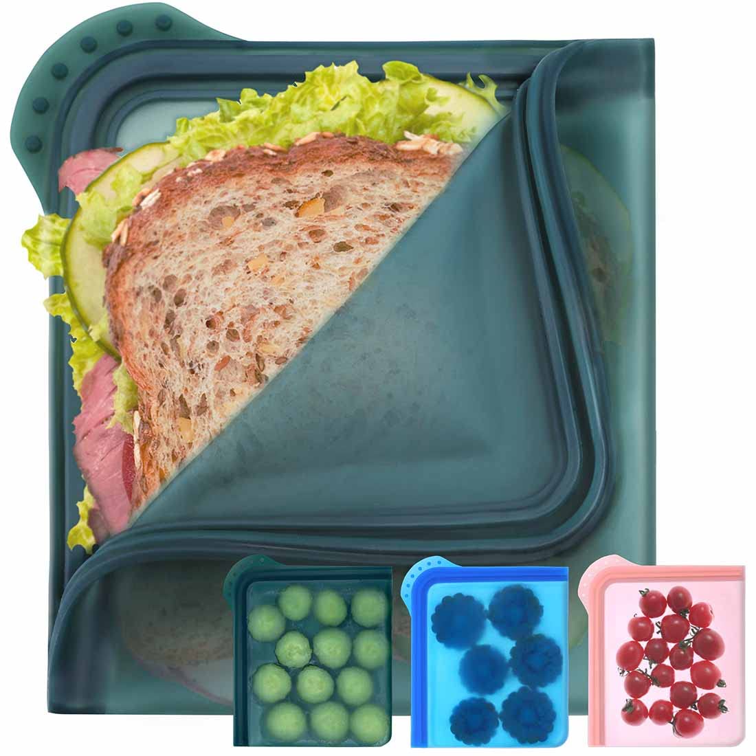 MAISON HUIS Silicone Sandwich Storage Bag, Extra Thick Reusable Silicone Sandwich Washable Bag, BPA Free Kitchen Storage Bag for Food, Leakproof(1PC,Green)