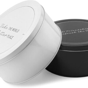 Decorae Cookie Tins (Set of 2, Black and White); Round Baking and Cake Tins for Special Occasion and Holidays, 7.75-Inch Wide by 3.6-Inch Tall