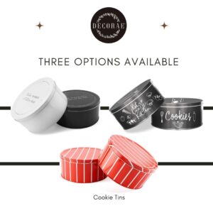 Decorae Cookie Tins (Set of 2, Black and White); Round Baking and Cake Tins for Special Occasion and Holidays, 7.75-Inch Wide by 3.6-Inch Tall