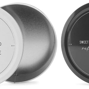 Decorae Cookie Tins (Set of 2, Black and White); Round Baking and Cake Tins for Special Occasion and Holidays, 7.75-Inch Wide by 3.6-Inch Tall