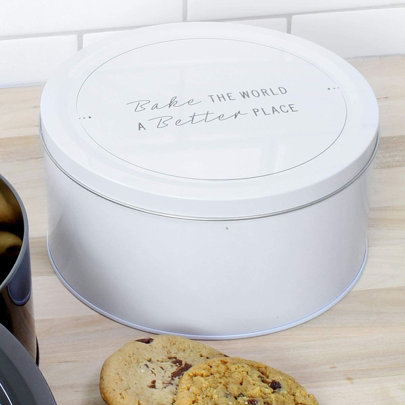 Decorae Cookie Tins (Set of 2, Black and White); Round Baking and Cake Tins for Special Occasion and Holidays, 7.75-Inch Wide by 3.6-Inch Tall