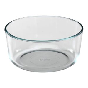 Pyrex Bundle - 4 Items: (2) 7203 6/7-Cup Glass Bowls, (2) 7402-PC 6/7-Cup Turquoise Plastic Lids Made in the USA