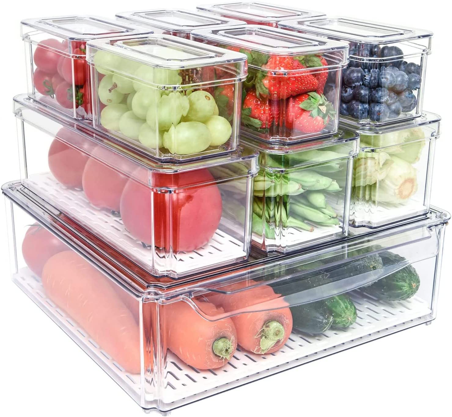 Mytkoj Refrigerator Organizer Bins,Stackable Refrigerator Organizer,Refrigerator Organizer Bins with Lids Sets,use for Food,Fruits,Drinks,Vegetable Storage (10pack)