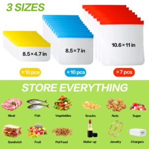 27 Pack Reusable Food Storage Bags BPA FREE,Leakproof Silicone Freezer Bags for Lunch Marinate Food Travel - 7 Gallon 10 Sandwich 10 Snack Bags