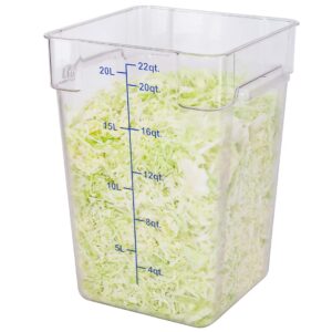 restaurantware met lux 22 quart brine bucket, 1 square marinating container - with volume markers, built-in handles, clear & blue plastic dough rising bucket, freezer-safe, lids sold separately