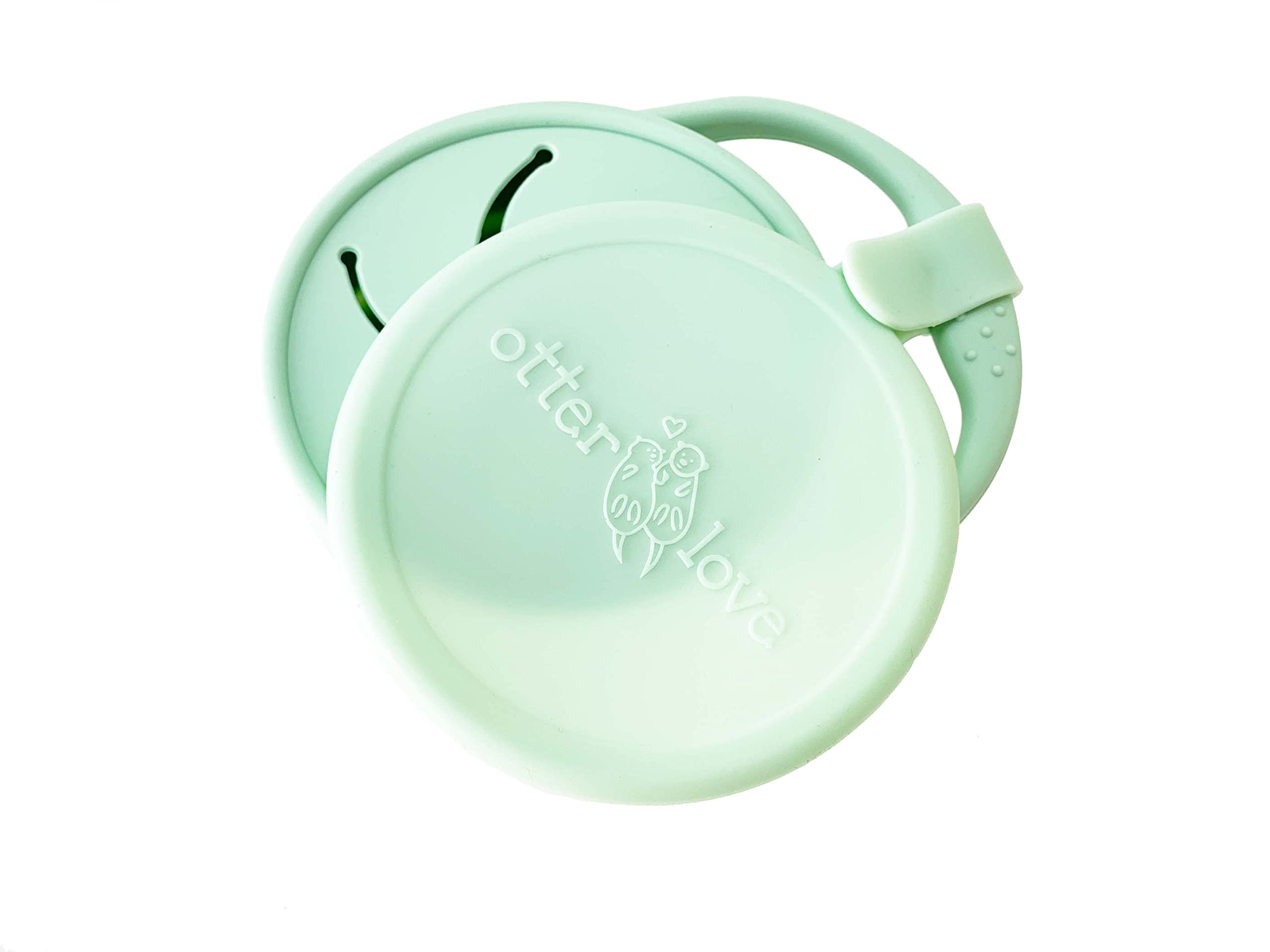 otterlove Collapsable Silicone Snack Container with Attachable Lid | 100% Pure LFGB Platinum Silicone with No Fillers | Snack Cup (2 Pack - Sage & Sand))