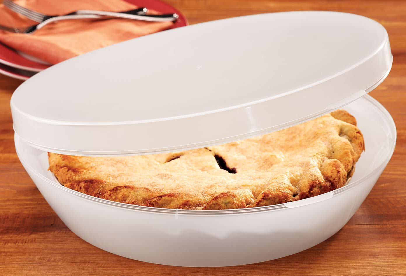 Miles Kimball Stay Fresh Pie Keeper with Hinged Lid, Universal Storage Container, Plastic