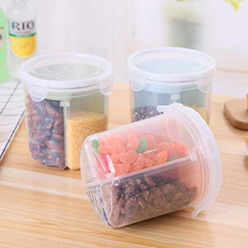 Dividers Cereal Containers Airtight Clear Food Storage Containers with Separate Grids Sealed Dispenser with Flip Top for Nuts Sugar Snacks Candy Beans(Green)