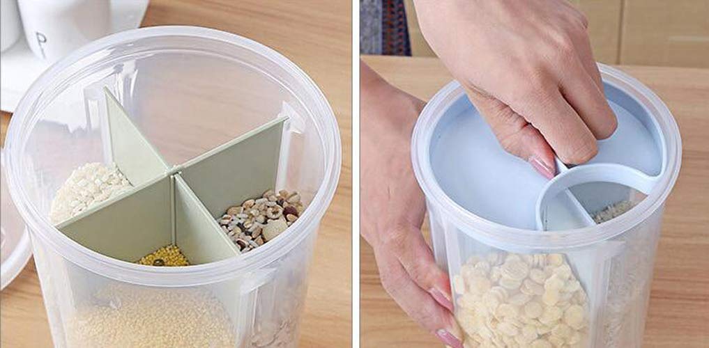 Dividers Cereal Containers Airtight Clear Food Storage Containers with Separate Grids Sealed Dispenser with Flip Top for Nuts Sugar Snacks Candy Beans(Green)