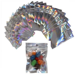 zoenhou 300 pcs 3 x 4 inch resealable smell proof bags, flat clear mylar bags holographic rainbow ziplock storage bags plastic packaging bags for jewelry candies screws