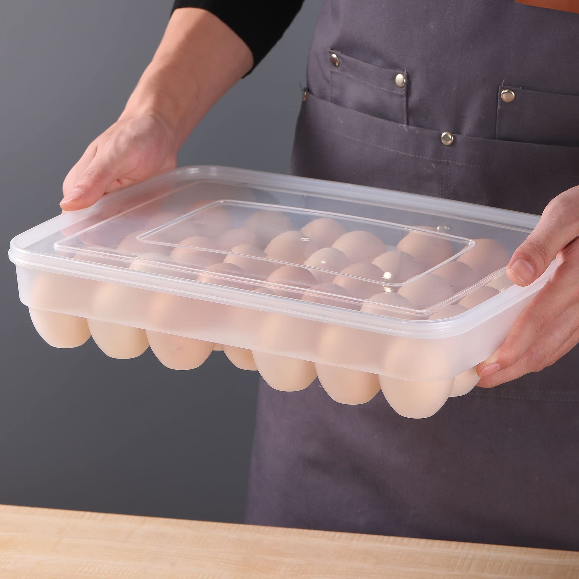 BEVOVBE Egg Holder For Refrigerator，Egg Storage Container Cartons Plastic Fridge Organizer Bins，Kitchen Freezer Deviled Egg Tray Containers With Lid Stackable 1pack