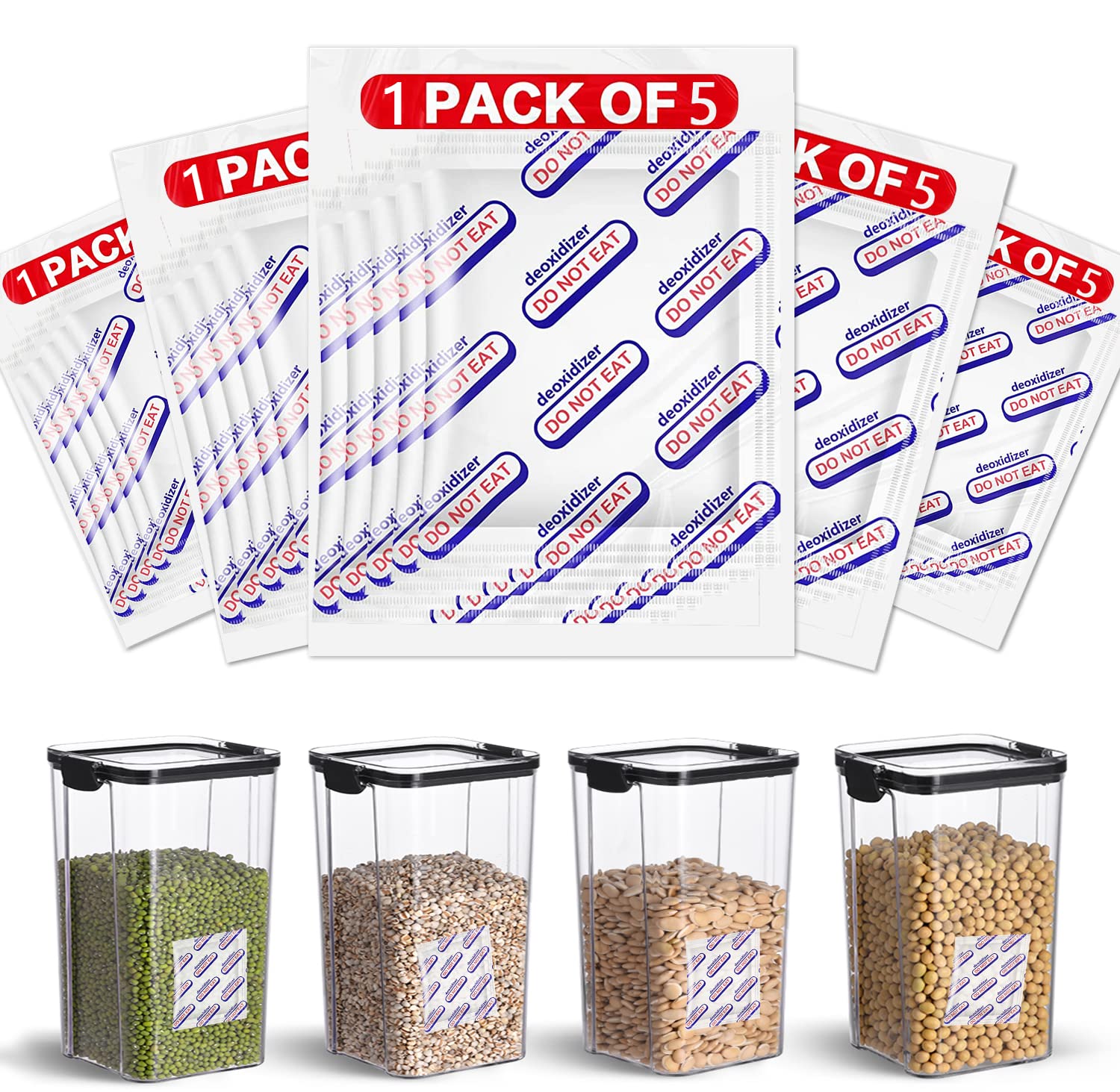 200CC (100Packets) Oxygen Absorbers (20 Individual packs of 5 Packet, Total 100 Packets) Works in Mason jars, Mylar Bags and Vacuum Bags, Oxygen Absorbers for Food Storage