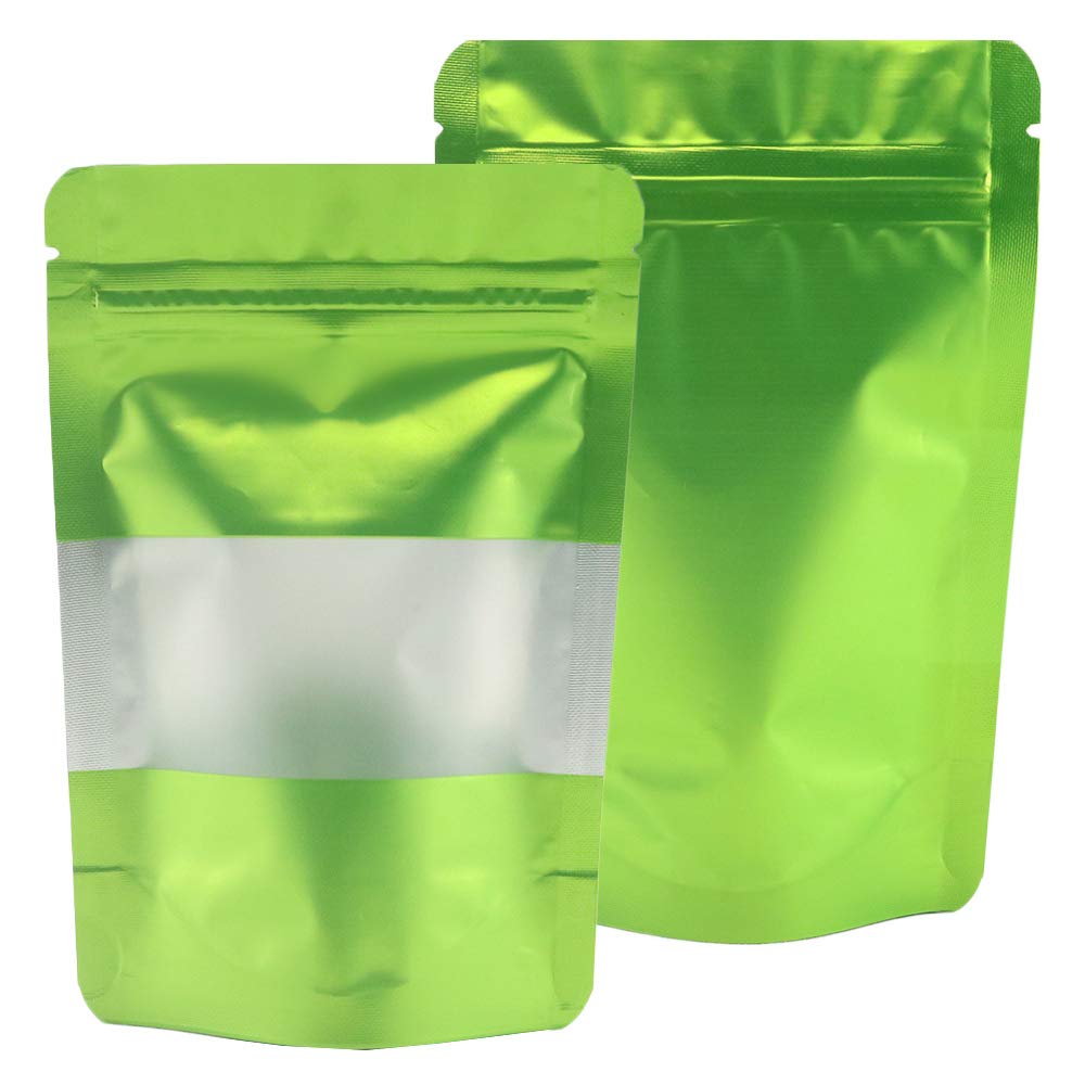 QQ Studio 100 Matte Metallic Color with Frosted Window Display Stand-Up Resealable QuickQlick Bags (3.9" x 5.9", Matte Green)