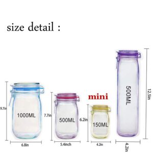 Mason Jar Zipper Bags, 20Pcs Reusable Storage Bags Mason Bottle Shape Storage Bags Portable Mason Jar Stand-Up Leakproof Food Saver Bags For Home Kitchen