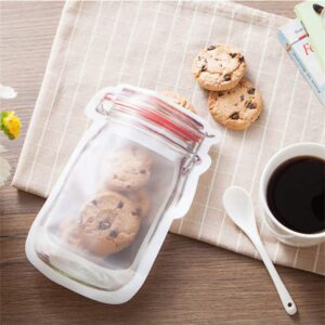 Mason Jar Zipper Bags, 20Pcs Reusable Storage Bags Mason Bottle Shape Storage Bags Portable Mason Jar Stand-Up Leakproof Food Saver Bags For Home Kitchen