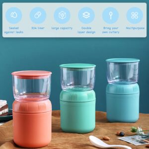 Pack of 3 Overnight Oats Containers with Lids and Spoon,430 ml + 330 ml 2-Tier Yogurt and Milk Cups,Leak-proof 2 in 1 Travel Cereal and Milk Container Cups for Fresh Meals Children Snack Pot (Pink,Blue,Green,3pcs)