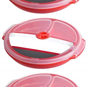 Home Products Essentials Microwave Food Storage Travel Tray Containers - Portion Control - 3 Section Compartment Divided Plates with Vented Lid For Easy Reheat (3, Red)