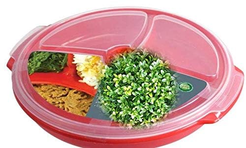 Home Products Essentials Microwave Food Storage Travel Tray Containers - Portion Control - 3 Section Compartment Divided Plates with Vented Lid For Easy Reheat (3, Red)