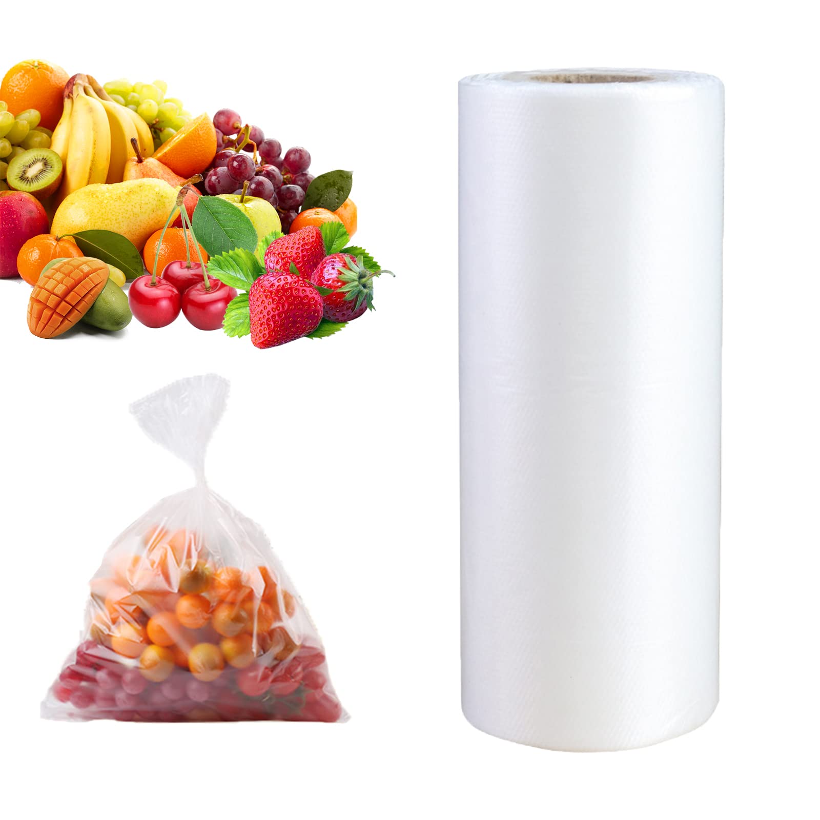 SJPACK 12 X 20 Inches Plastic Produce Bag on a Roll, Clear Bags for Fruits, Vegetable,350 Bags/Roll