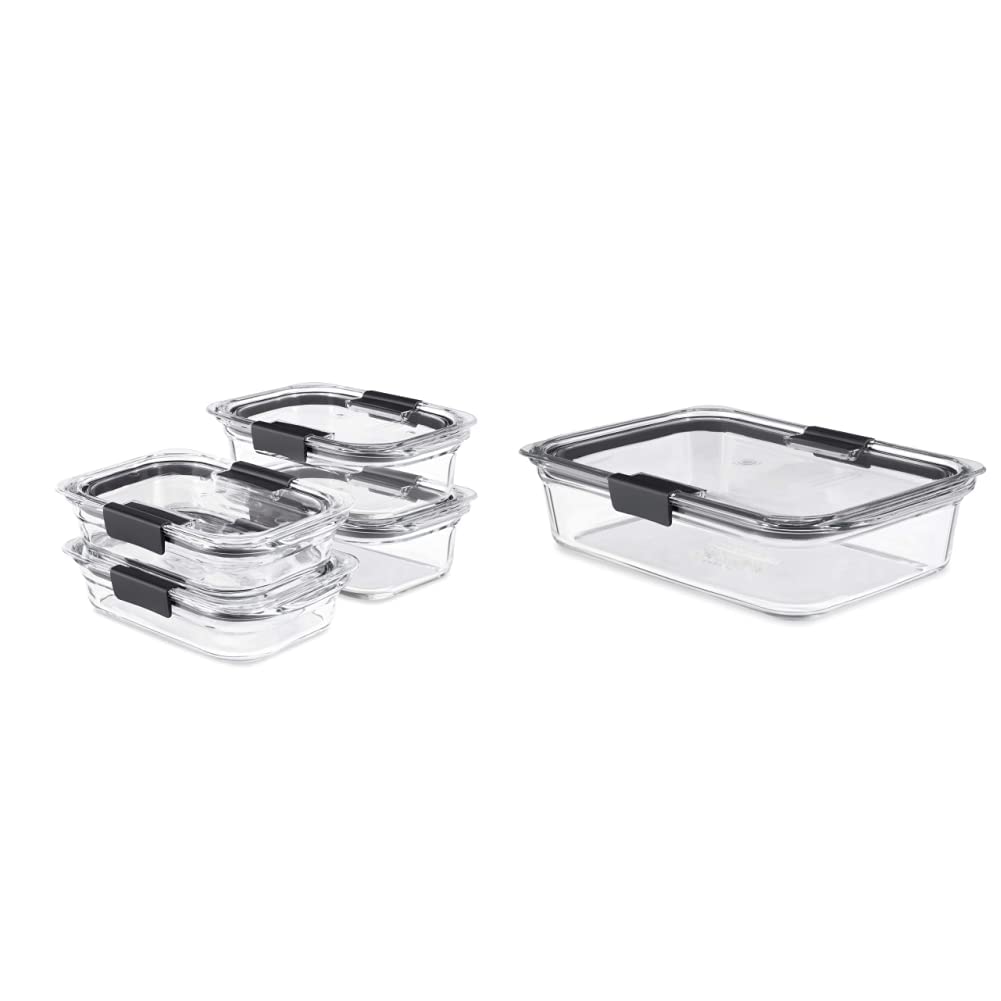 Rubbermaid 8-Piece Brilliance Glass Food Storage Containers with Lids for Lunch, Meal Prep & Brilliance Glass Storage 8-Cup Food Container with Lid (2 Pieces Total), 1-Pack, Clear