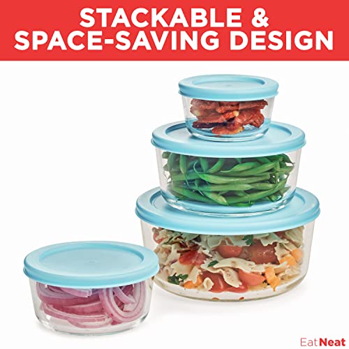 EatNeat 12 Pc Colorful Kitchen Knife Set 4 pc Round Glass Food Storage Containers With Lids