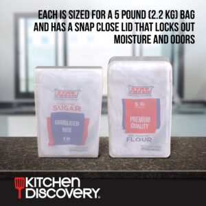 Stay Fresh Flour and Sugar Containers – Kitchen Discovery – 2 Piece Set of Snap Close Kitchen Containers for Flour and Sugar Storage – Keeps Contents Fresh, Pourable and Spillproof