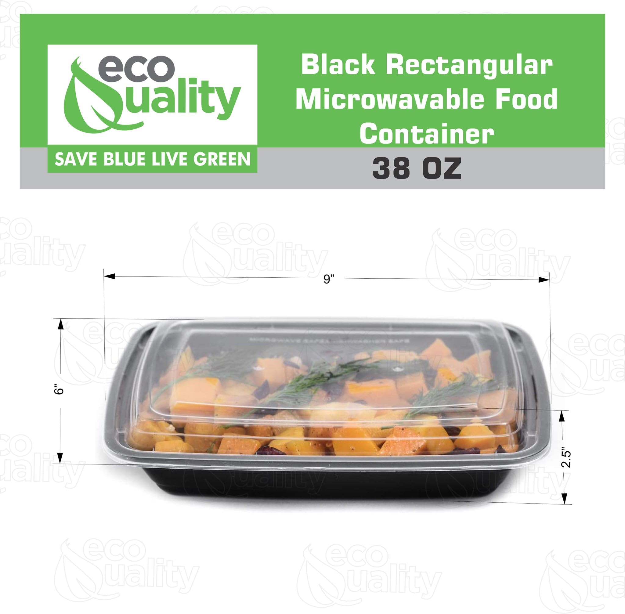 EcoQuality 38 oz Reusable Food Storage 25 Pack Containers with Lids Rectangular BPA Free Freezer, Microwave & Dishwasher Safe – Airtight & Watertight Stackable, Lunch Meal Prep, To-Go, Bento Box