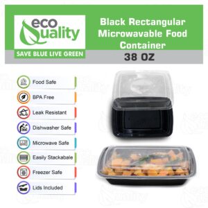 EcoQuality 38 oz Reusable Food Storage 25 Pack Containers with Lids Rectangular BPA Free Freezer, Microwave & Dishwasher Safe – Airtight & Watertight Stackable, Lunch Meal Prep, To-Go, Bento Box