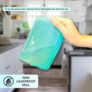 SWOOFE Reusable Silicone Food Bag | Half Gallon 66 Oz (Sea) | Eco-Friendly | Plastic Free Large Storage Bag | Great for Cooking, Sous Vide, or Freezer use | Leakproof, Dishwasher-Safe.