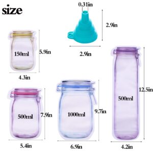 Reusable Mason Bottle Ziplock Bags, 20/40/80 pcs Mason Jar Ziplock Bags, Food Storage Plastic Bags Multi-Size Fresh Leak Proof Zipper Bags for Kitchen Camping Travel Office (40 pcs)