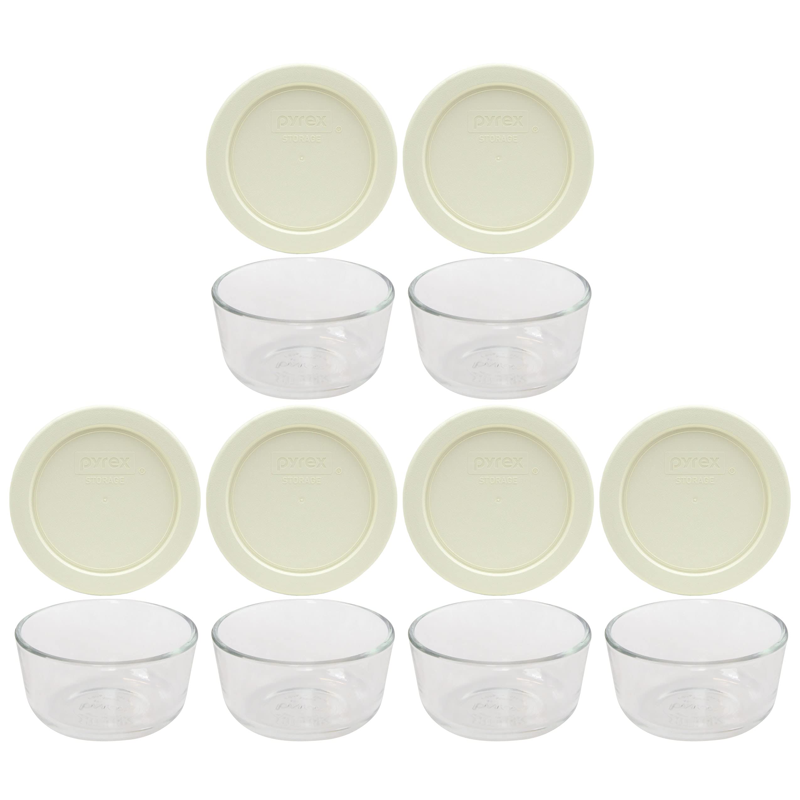 Pyrex (6 7202 Glass Bowls & (6) 7202-PC Sour Cream Lids Made in the USA