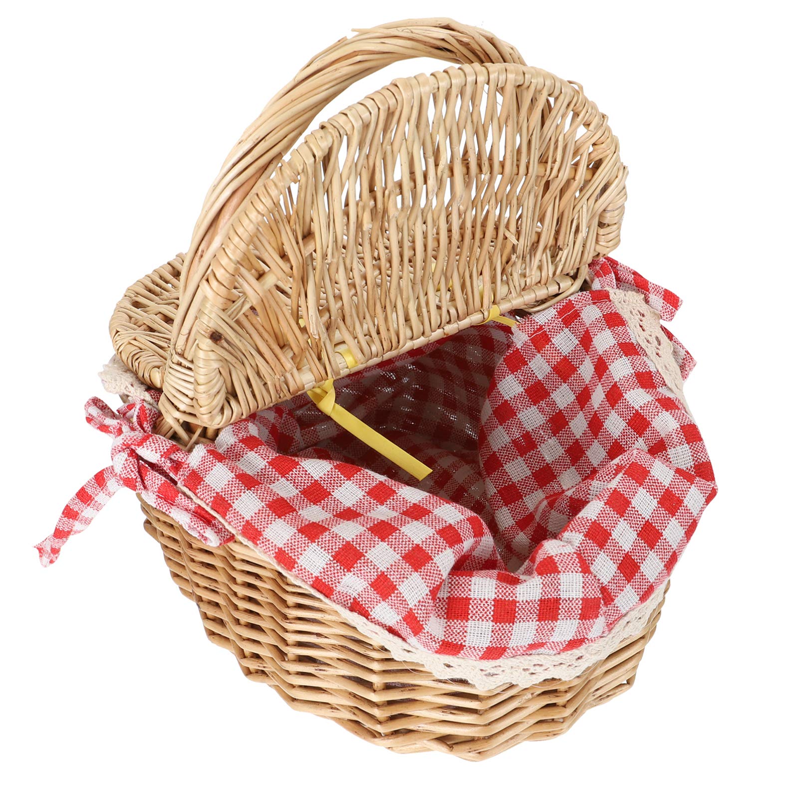 Wicker Basket with Liner Camping Picnic Basket Shopping Storage Hamper with Lid and Handle for Barbecue Food Storage Container Sundries Organizer Red Fruit Vegetable Storage Basket