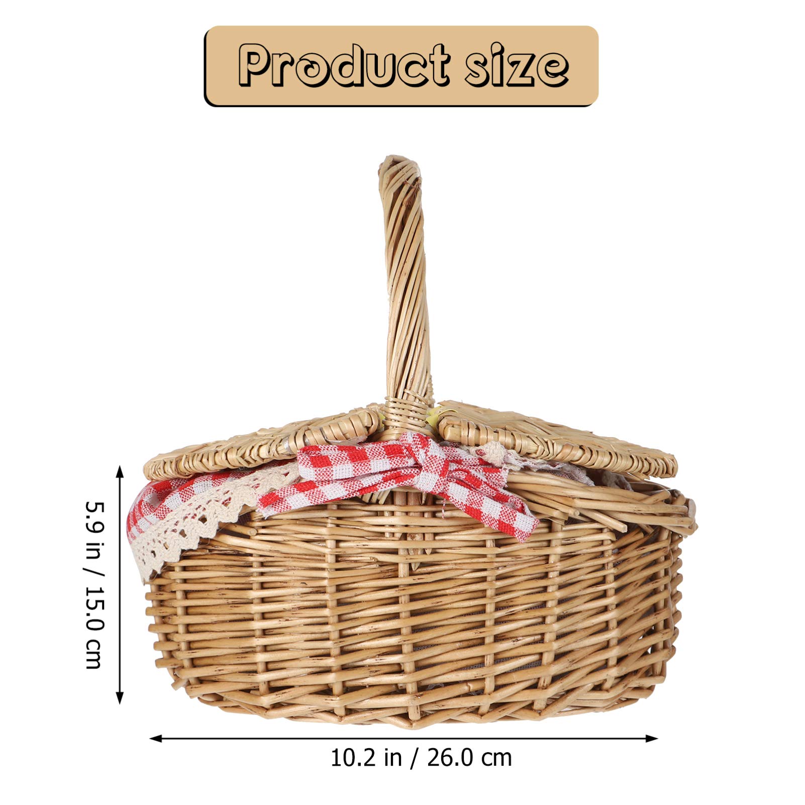 Wicker Basket with Liner Camping Picnic Basket Shopping Storage Hamper with Lid and Handle for Barbecue Food Storage Container Sundries Organizer Red Fruit Vegetable Storage Basket