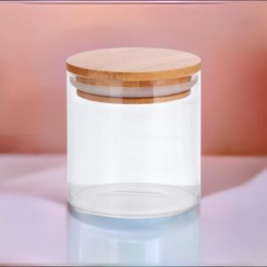 JUVITUS 8 oz Clear Glass Jar with Wooden Bamboo Silicone Sealed Lid (2 Pack)