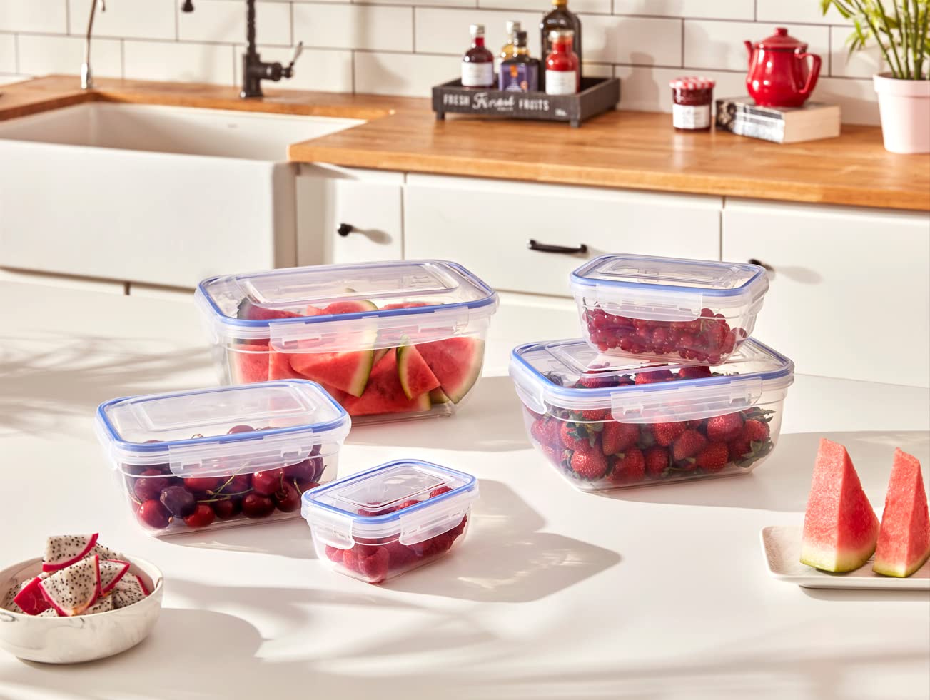 Superio Pack of 4 Plastic Food Storage Containers with airtight Lid for Pantry, Fridge- 80 Oz- BPA Free, Leakproof Sealed Container- Microwave, Dishwasher and Freezer Safe, Clear (Clear)