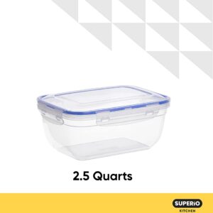 Superio Pack of 4 Plastic Food Storage Containers with airtight Lid for Pantry, Fridge- 80 Oz- BPA Free, Leakproof Sealed Container- Microwave, Dishwasher and Freezer Safe, Clear (Clear)