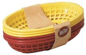 tablecraft 6 piece assorted sandwich & fry basket set, 9", red & yellow