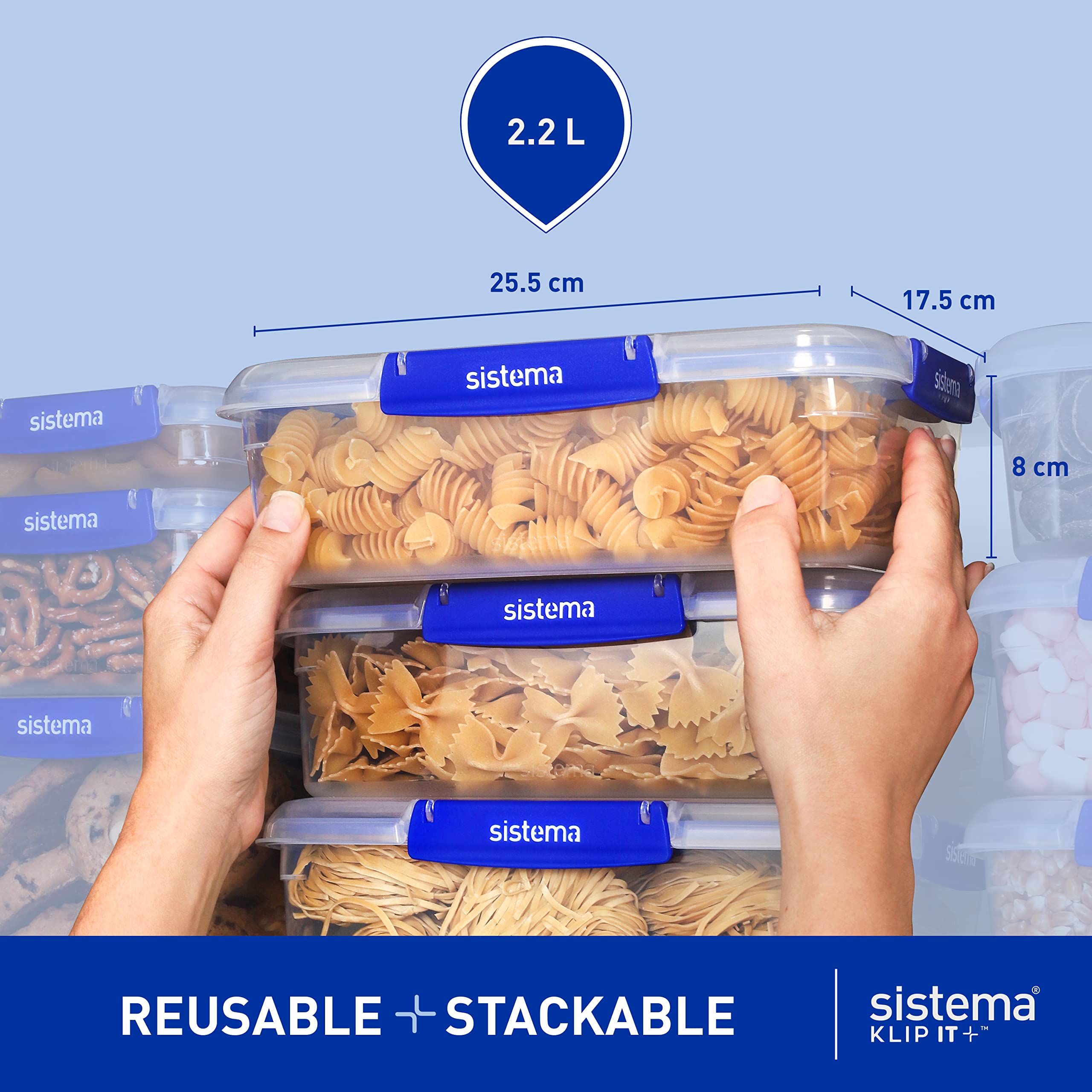 Sistema KLIP IT PLUS Food Storage Container | 2.2 Litre Leak-Proof, Stackable & Airtight Fridge/Freezer Food Boxes | BPA-Free Plastic | Recyclable with TerraCycle® | 1 Count