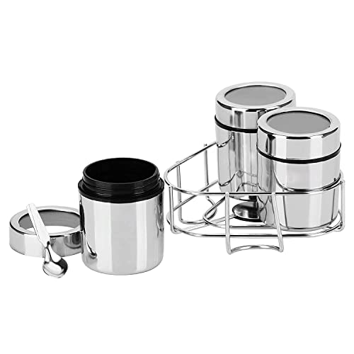 Zindwear ; Shop Your Style Stainless Steel Spices and Dry Fruit & Food Storage Round Containers With Stand and Spoons