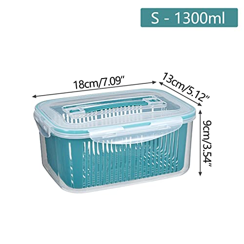 Gorwit Fruit and Vegetable Storage Container Refrigerator Berries Vegetable Washing Kitchen Vegetable Dehydration with Lid and Strainable Basket 5 Size Food Grade Safe BPA Free,1300ml