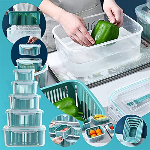 QBOMB Fruit Storage Containers for Fridge, Produce Saver Vegetable Container with Drain Colanders Fridge Organizer Case with Removable Drain Plate, Stackable Refrigerator Food Grade Safe,M