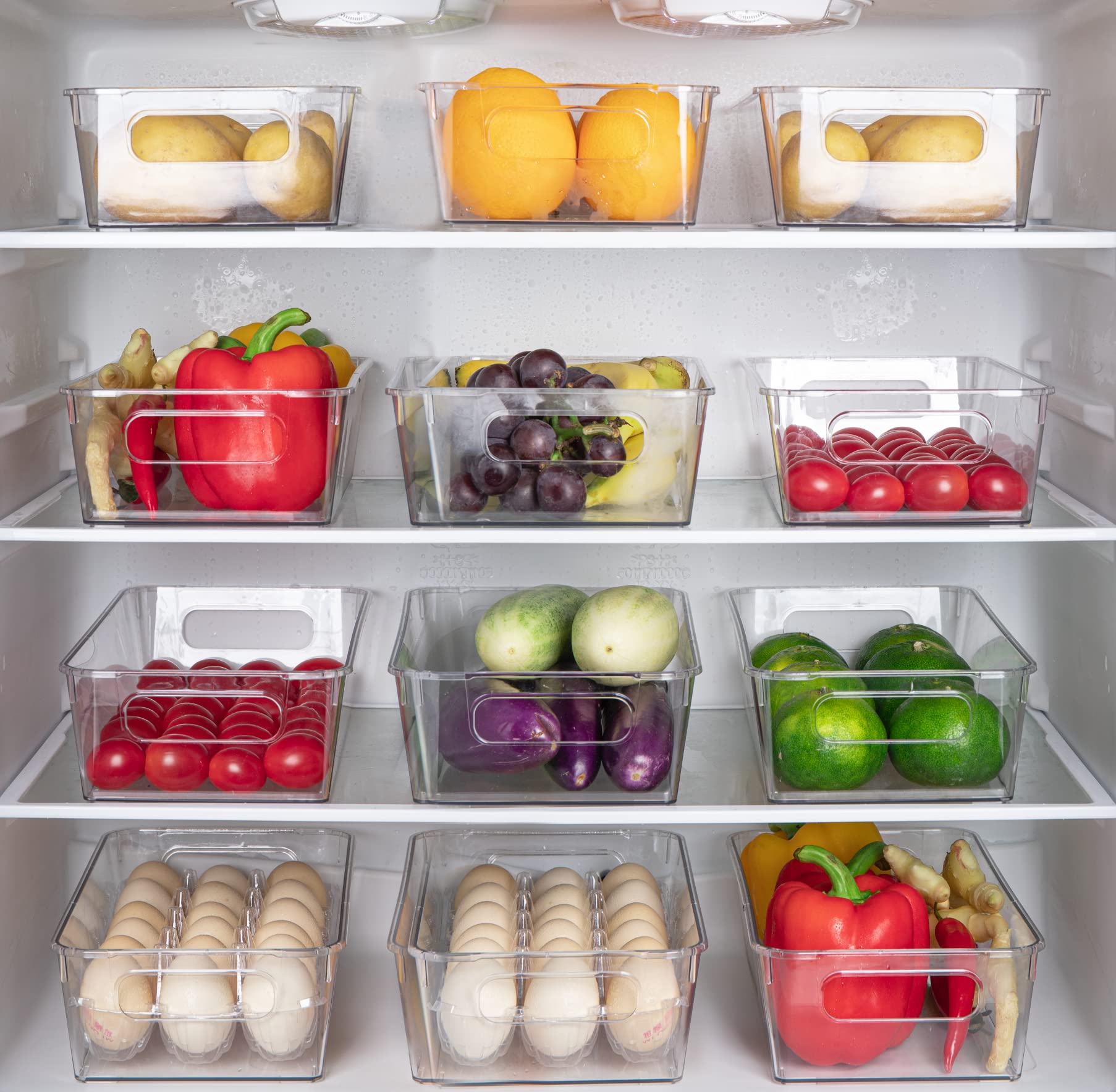 HOMER Set Of 14 Clear Plastic Refrigerator Organizer Bins and Fridge Storage Bins, Fridge Storage Containers, Perfect for Fridge Organizer, Kitchen Storage, and Cabin Organizer