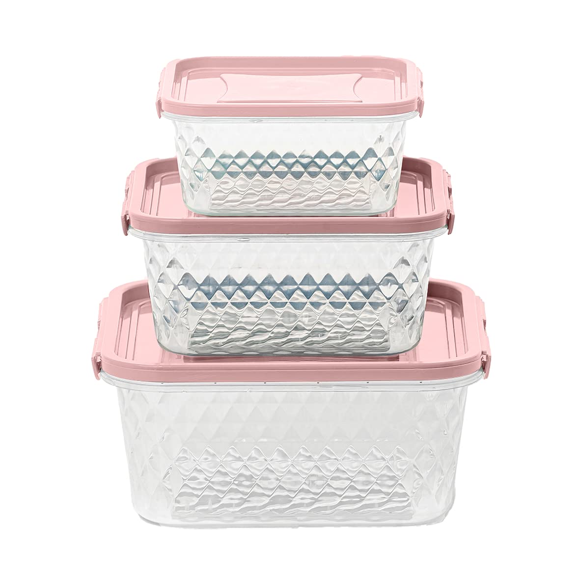 Plasvale Food Storage Plastic Containers Set of Crystal Line - 6 Pieces - Microwave, Freezer and Dishwasher Safe - BPA Free (Rose)