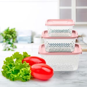 Plasvale Food Storage Plastic Containers Set of Crystal Line - 6 Pieces - Microwave, Freezer and Dishwasher Safe - BPA Free (Rose)