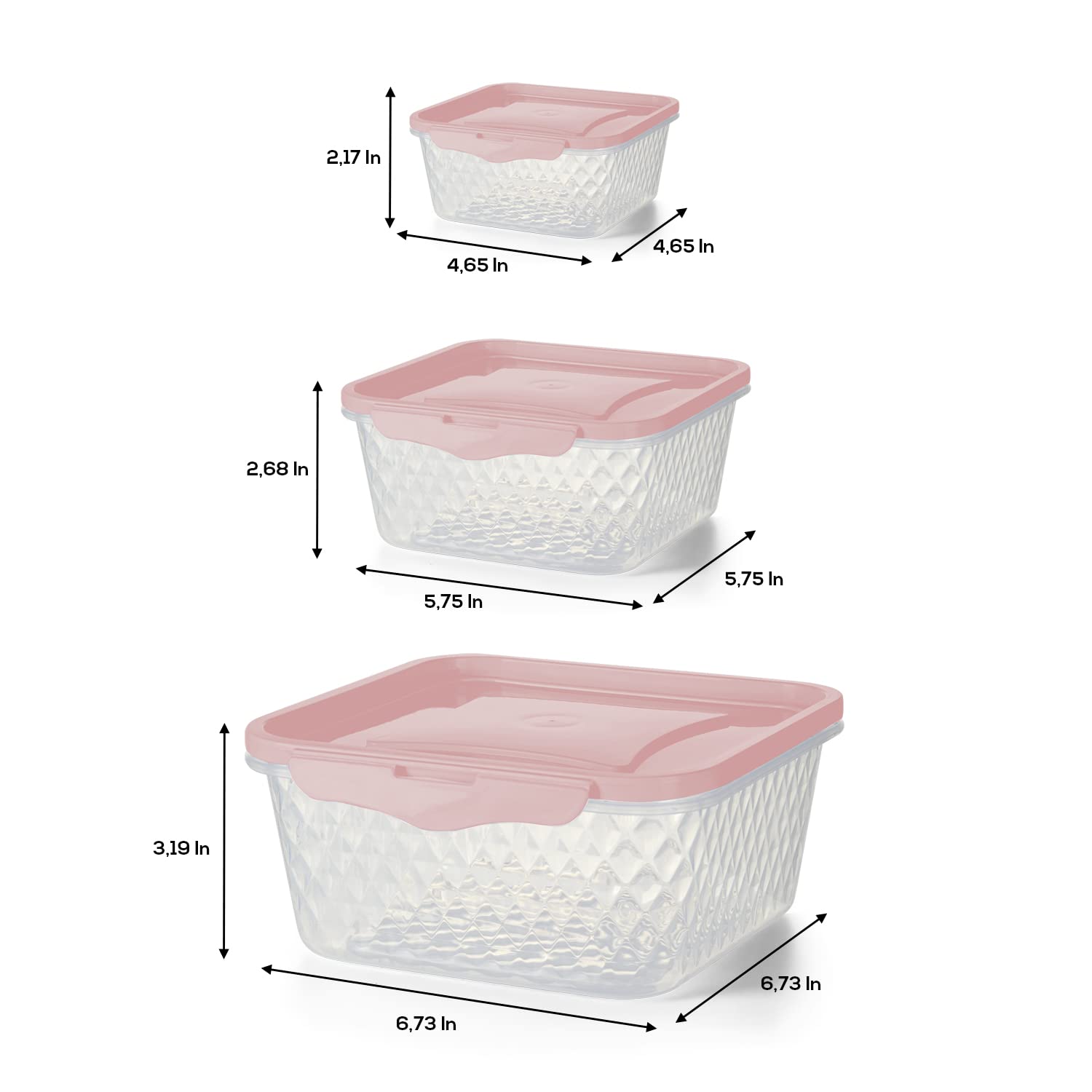 Plasvale Food Storage Plastic Containers Set of Crystal Line - 6 Pieces - Microwave, Freezer and Dishwasher Safe - BPA Free (Rose)