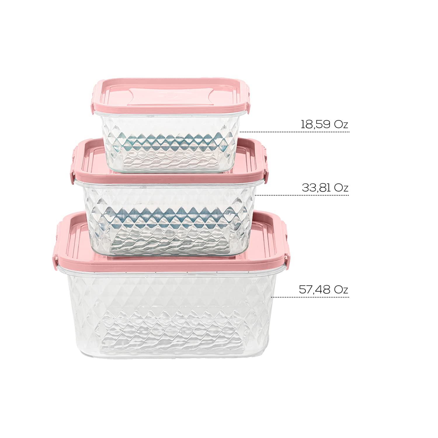 Plasvale Food Storage Plastic Containers Set of Crystal Line - 6 Pieces - Microwave, Freezer and Dishwasher Safe - BPA Free (Rose)