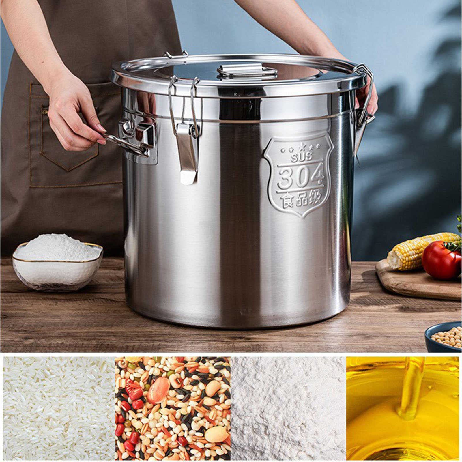 WUXLJ Stainless Steel Airtight Canister for Kitchen Counter - Cereal, Rice, Flour and Milk Storage Container with Lid and Handles