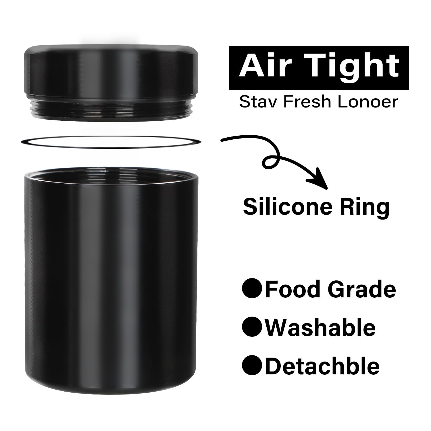 Honeypuff Smell Proof Jar, Aluminum Airtight Stash Storage Container with Rubber Ring Keep Goods Fresh, 2 Pack Black 65ML