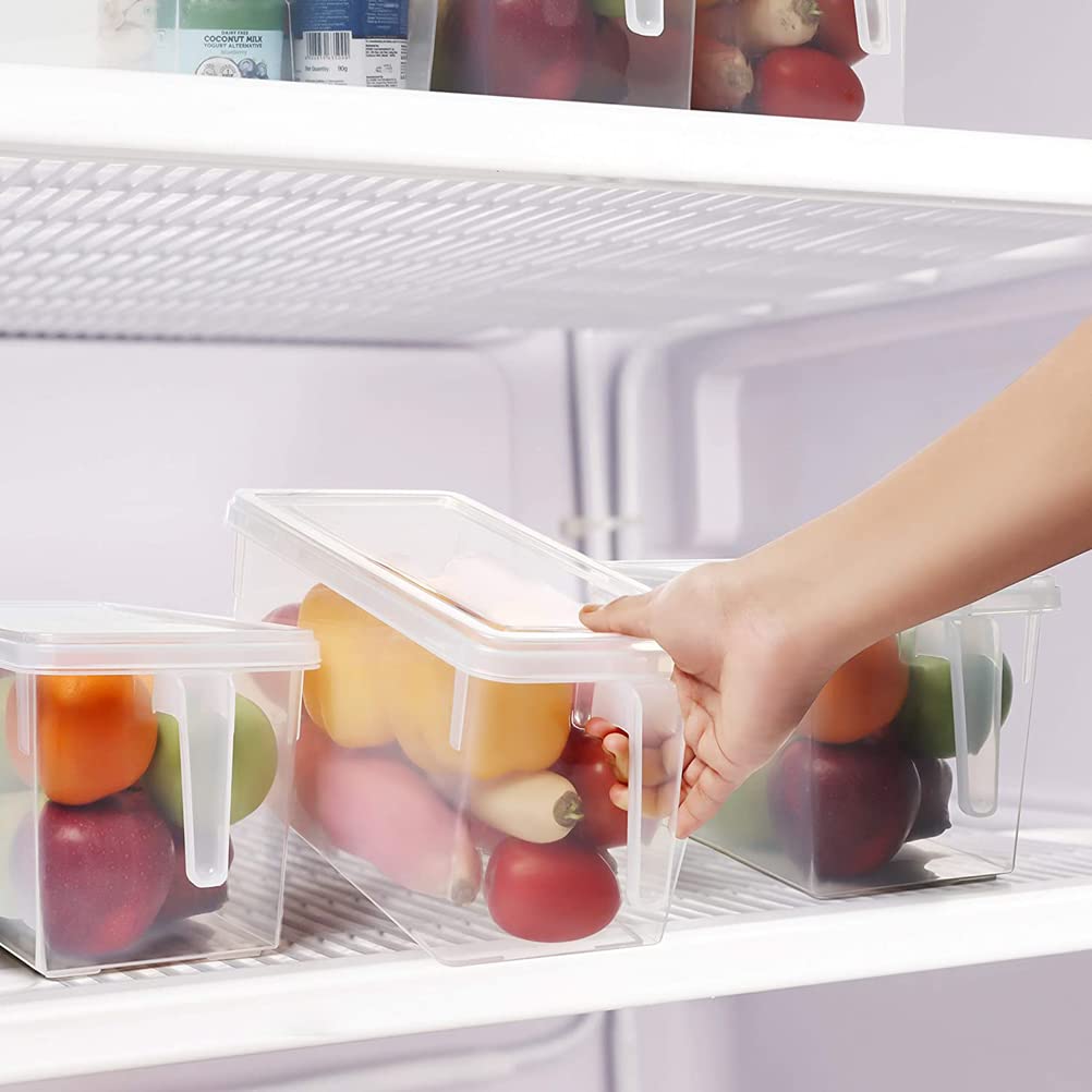 2 Pack Fridge Organizer, Stackable Refrigerator Clear Organizer Bins with Lids BPA Produce Fruit Storage Containers for Fridge Pantry Organization