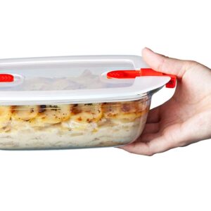 Ôcuisine 334S116 rectangular tempered borosilicate glass food containers with patented microwave safe, oven cooking (without lid), storage & reheating, Set of 3, BPA Free, Made in France